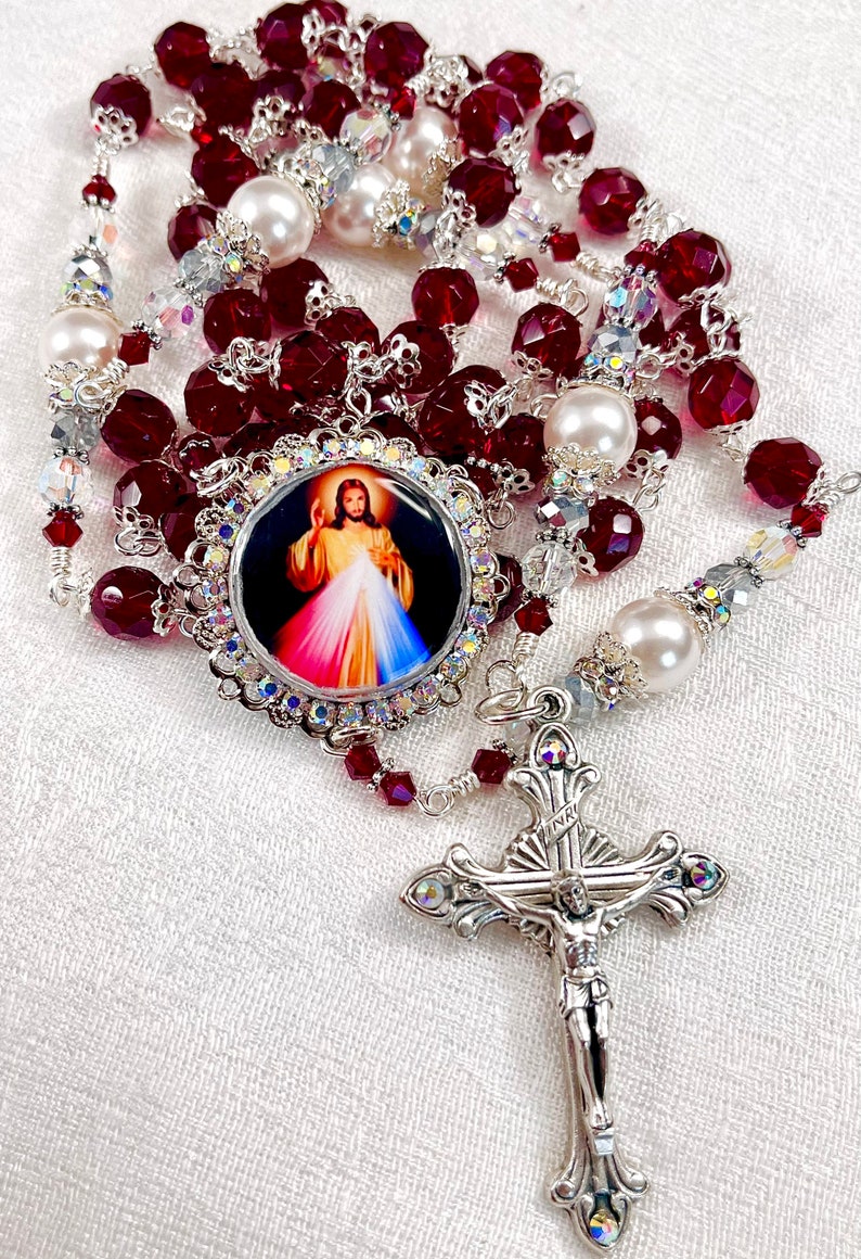 DIVINE MERCY Rosary/heirloom Rosary/austrian Pearls and - Etsy
