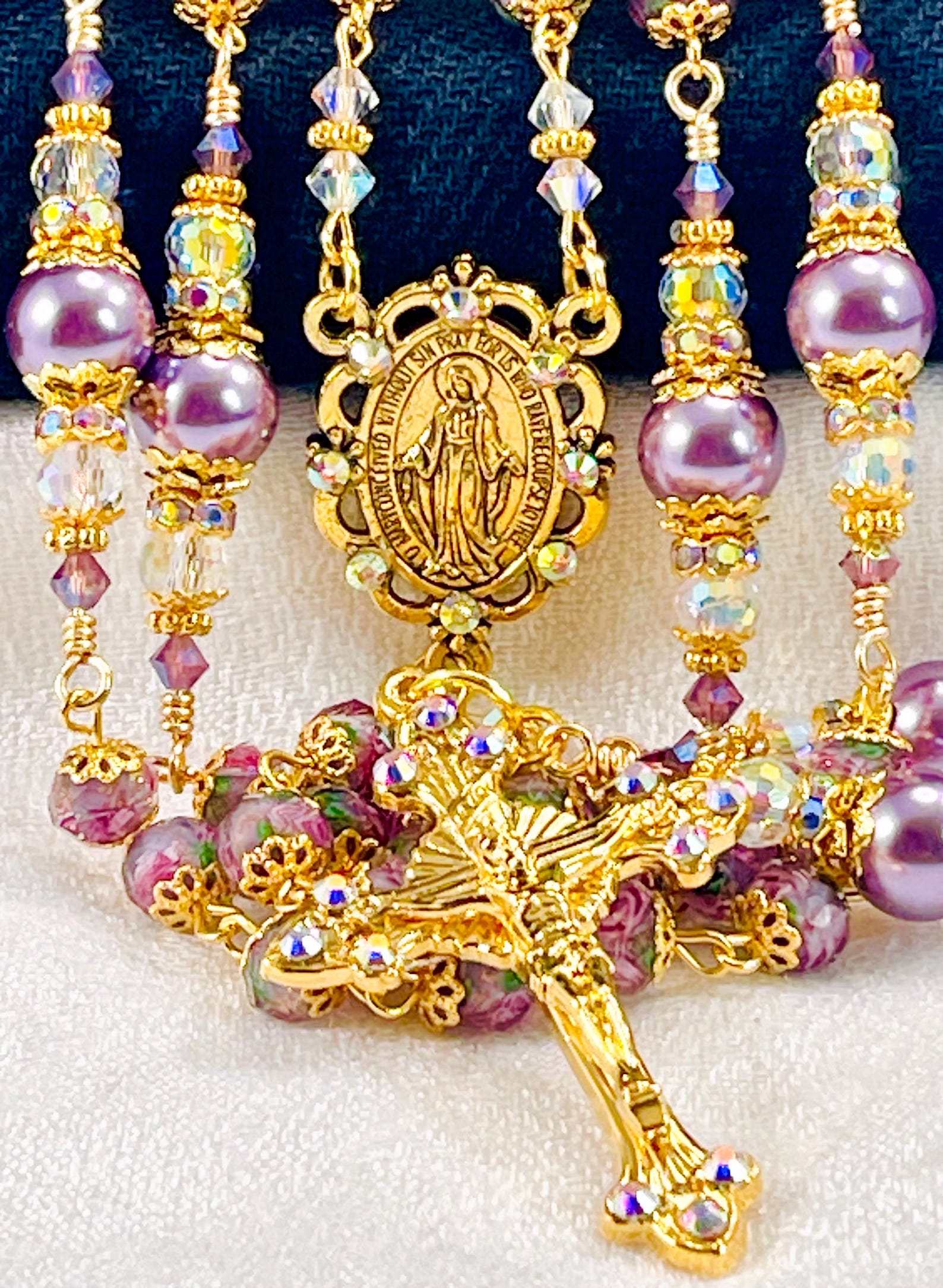 PLUM ROSEBUD CRYSTAL Rosary Gold Catholic Wedding Rosary/lampwork ...