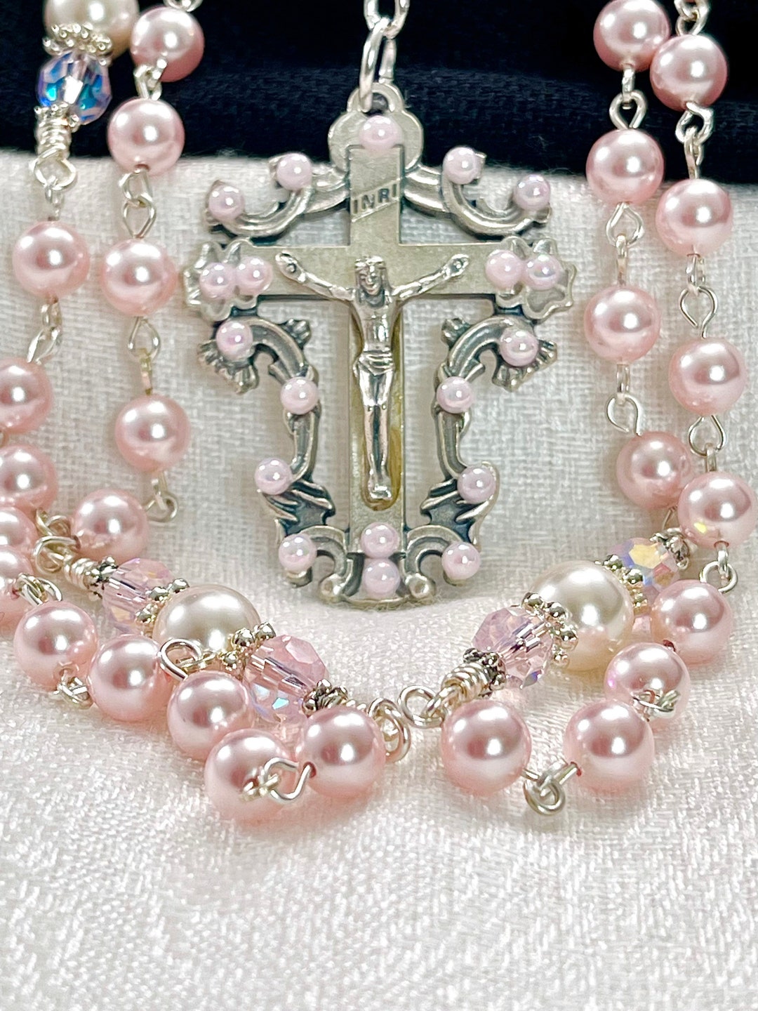 CATHOLIC PINK PEARL Rosary/austrian Crystal Perfect Alternative to ...