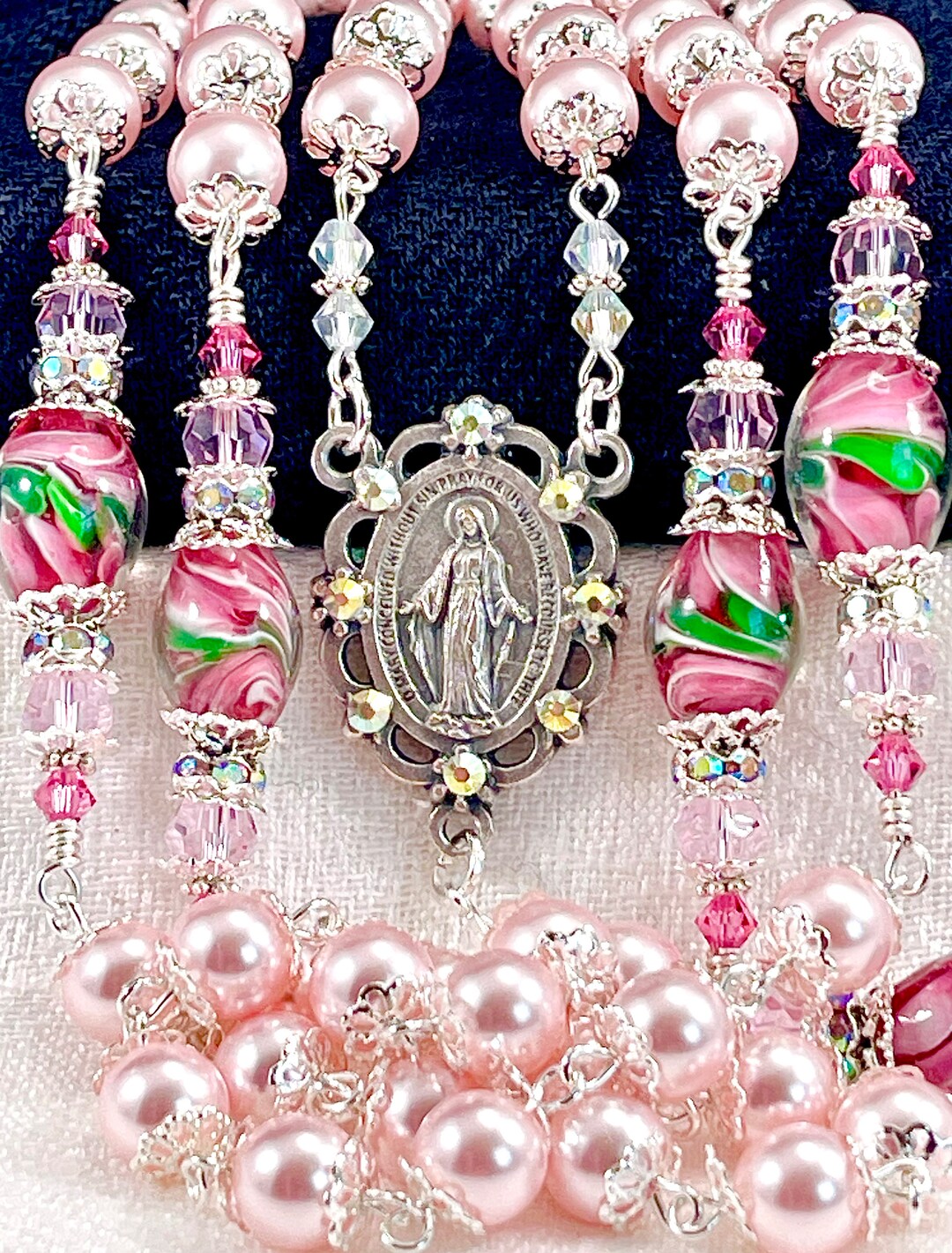 PINK AUSTRIAN PEARL Rosary/stunning Heirloom Lampwork Rosary/catholic ...