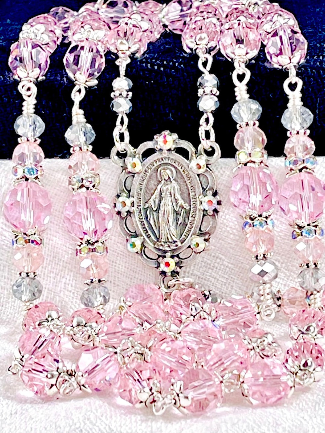 PINK AUSTRIAN CRYSTAL Rosary/8-10mm/heirloom Rosary/bridal Bouquet ...