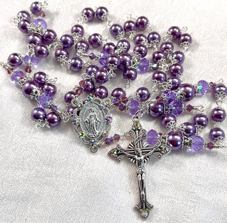 ORCHID AUSTRIAN PEARL Rosary/stunning Heirloom Lavender Rosary/catholic ...