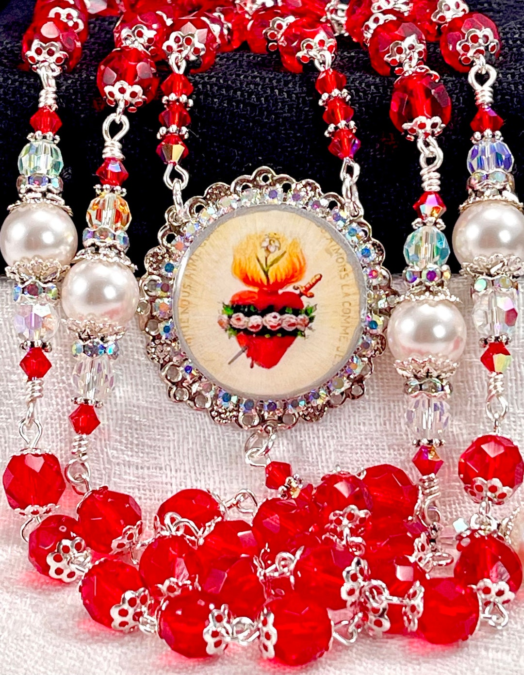 IMMACULATE HEART of MARY Rosary/catholic Heirloom Rosary/preciosa ...