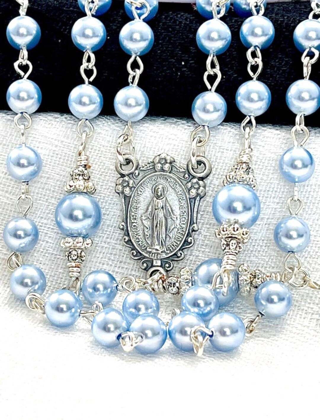 BLUE PEARL ROSARY/Perfect Alternative to Swarovski Pearls Blue Bridal ...