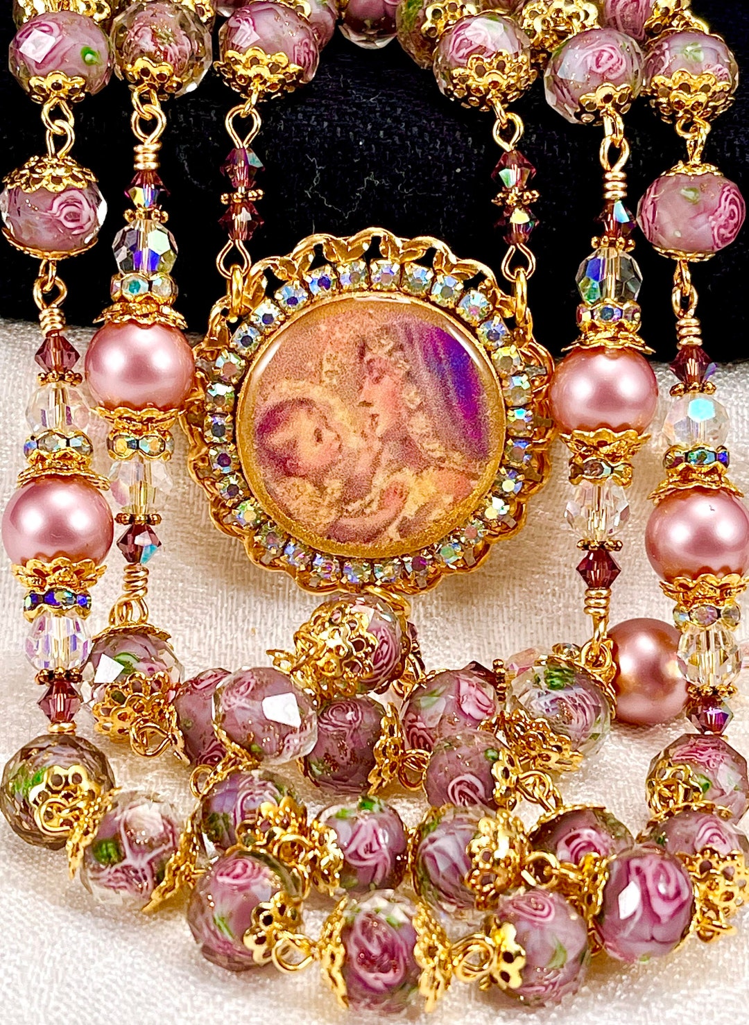 ROSEBUD PLUM CRYSTAL Rosary Gold Catholic Wedding Rosary/lampwork ...