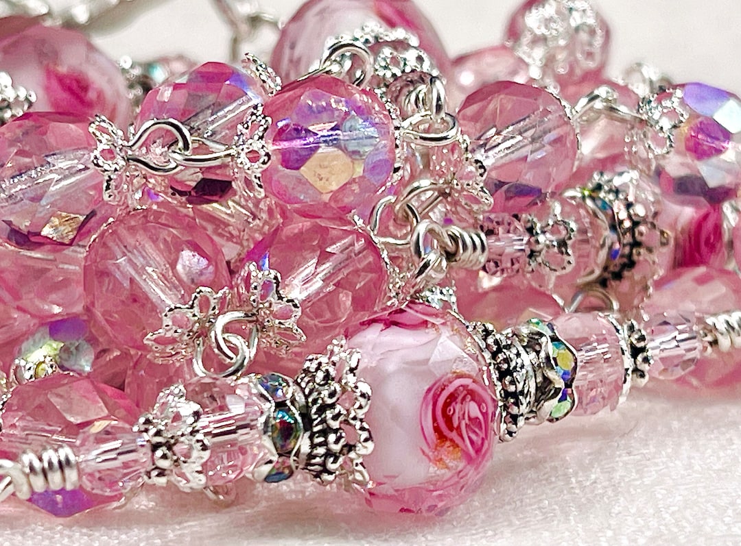 ROSEBUD PINK GLIMMER Rosary/stunning Catholic Wedding Rosary/aurora ...