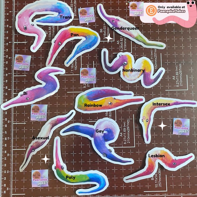 Pride Worms on a String Glossy Vinyl Stickers Choose Your Worm ...