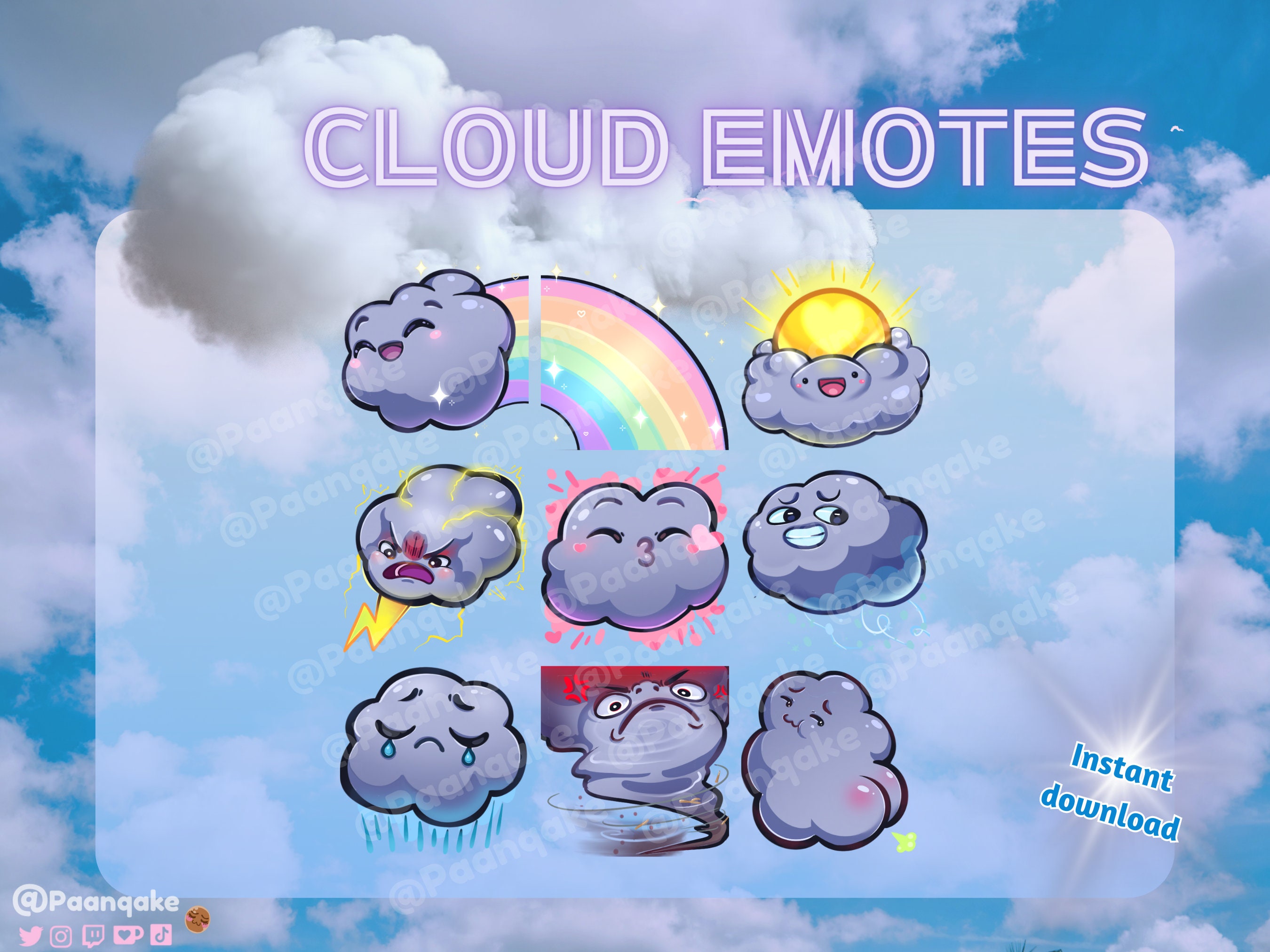 Cloud Emote Set P2U Weather Friends Instant Download for Twitch or ...