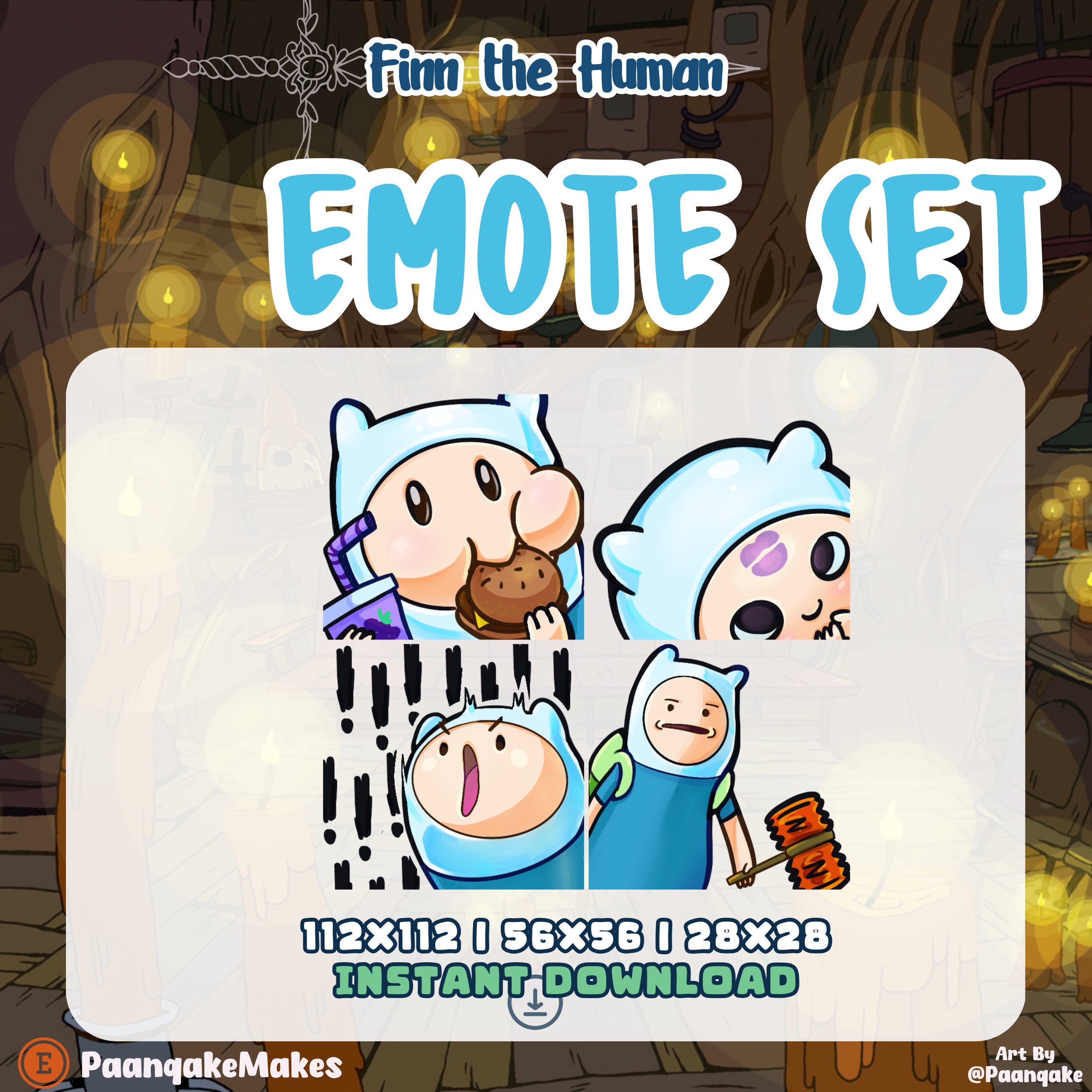Finn the Human Set of 4 Emotes Adventure Time Themed Streaming Emotes ...