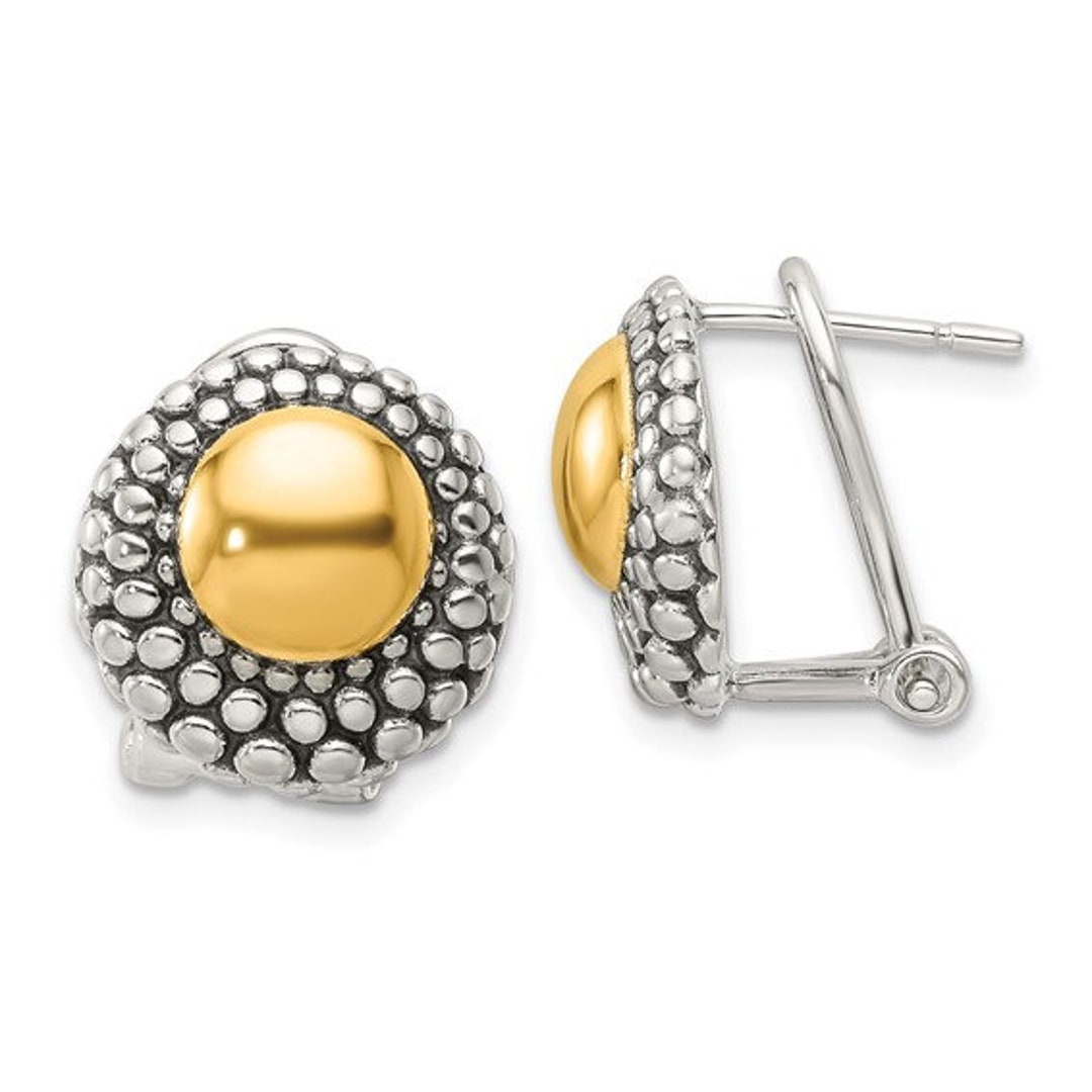 Sterling Silver Antiqued and Gold-tone Circle Omega Back Post Earrings ...