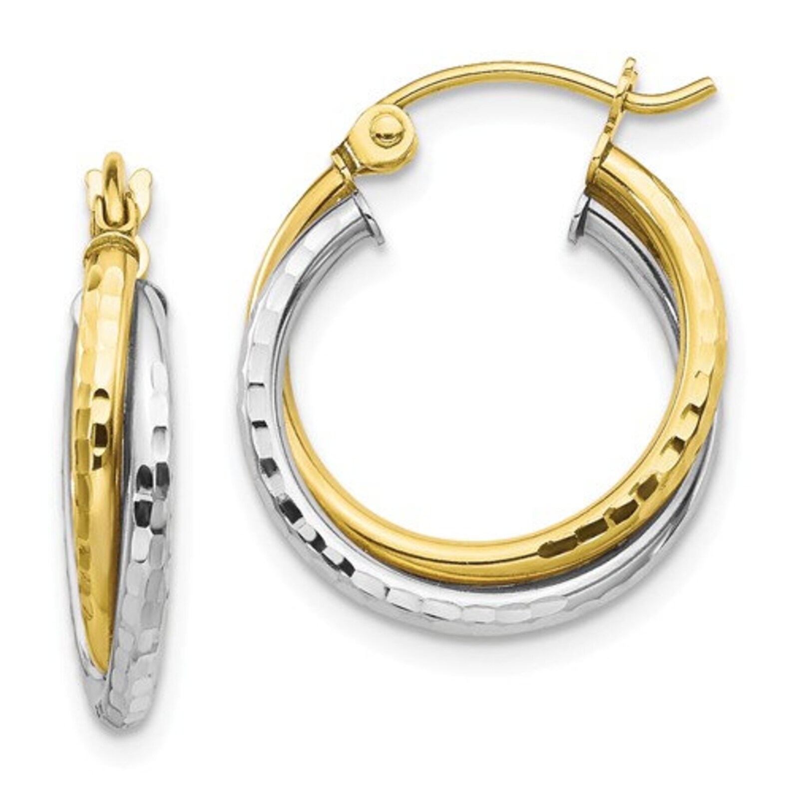 10K Two-tone Textured Twist Hoop Earrings Size 19 X 17 Mm - Etsy