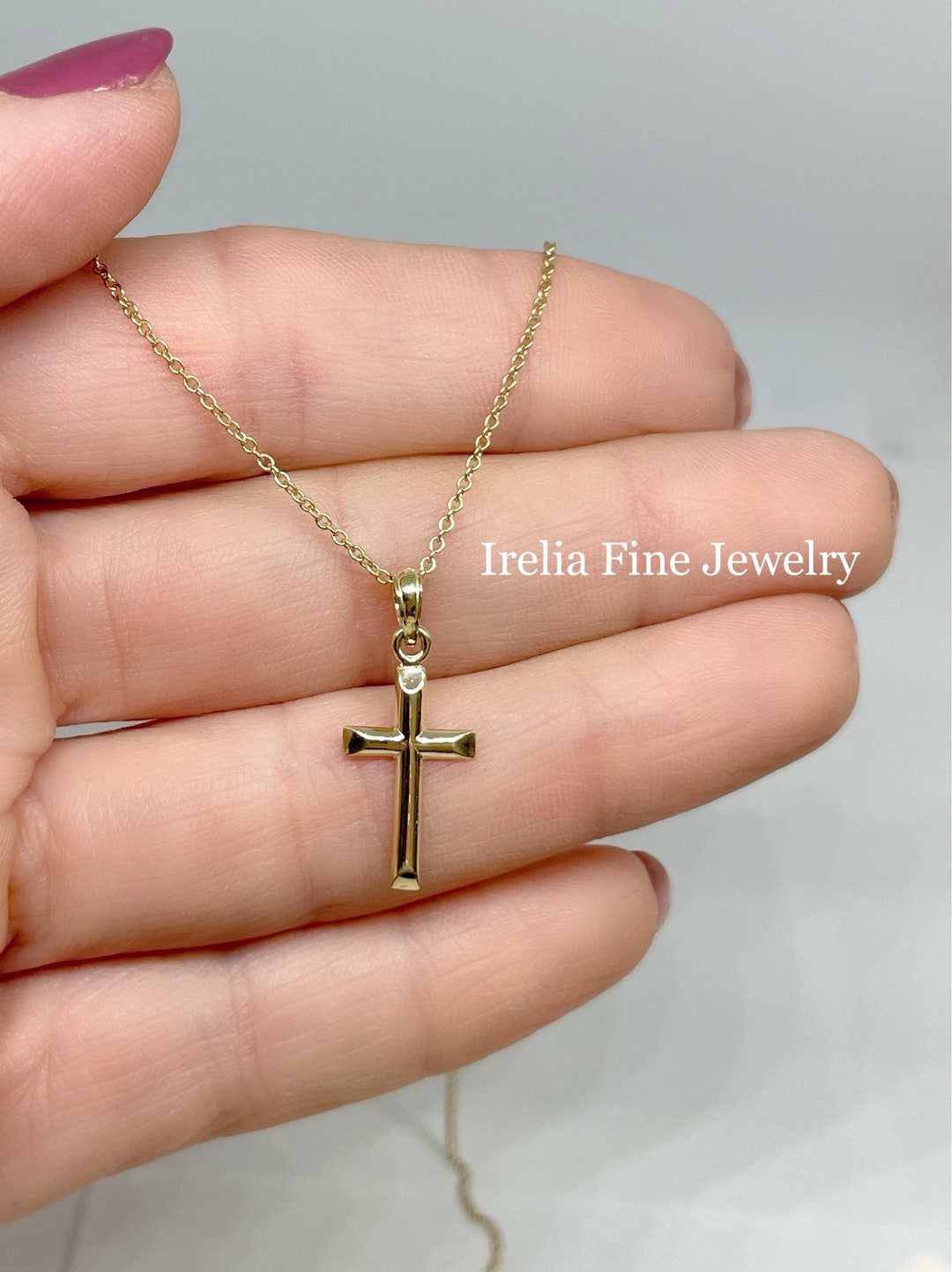 10K Polished Beveled Cross With Round Tips Charm Hallow Size - Etsy