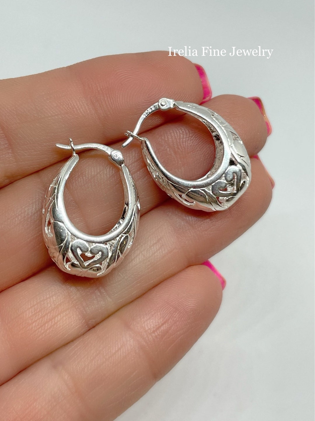 Sterling Silver Oval Filigree Hoop 24 X 17 Mm Earrings Hoops silver ...