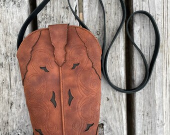 Upcycled, Handmade Cowboy Boot Top Cross-body Purse With Turquoise ...