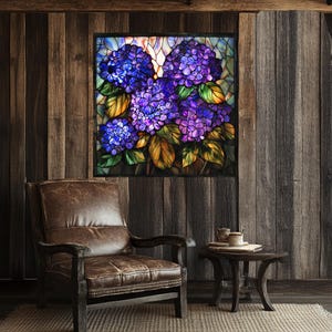 Purple Hydrangea, Digital Image, Stained Glass, Wall Art Download ...