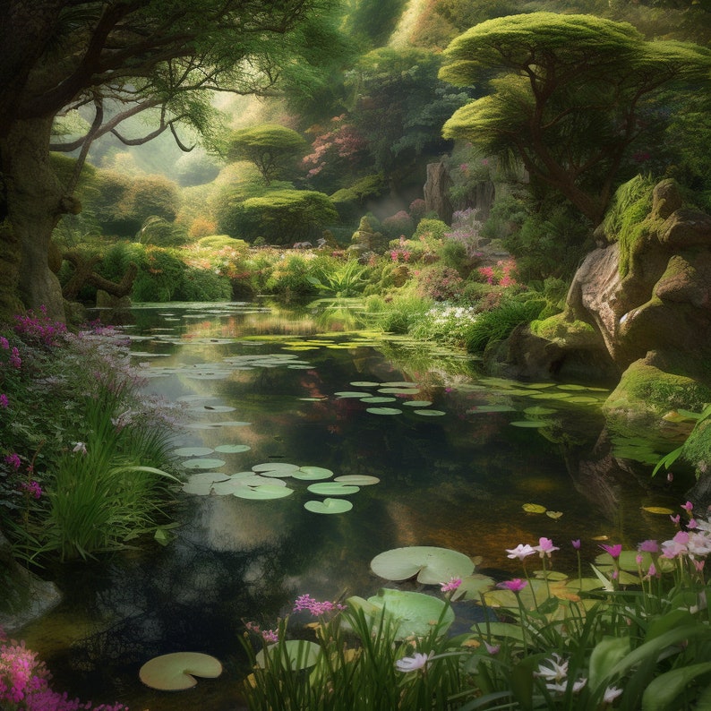 Digitales Bild mit Garten Eden, christliche Landschaft, Landschaftsbild ...