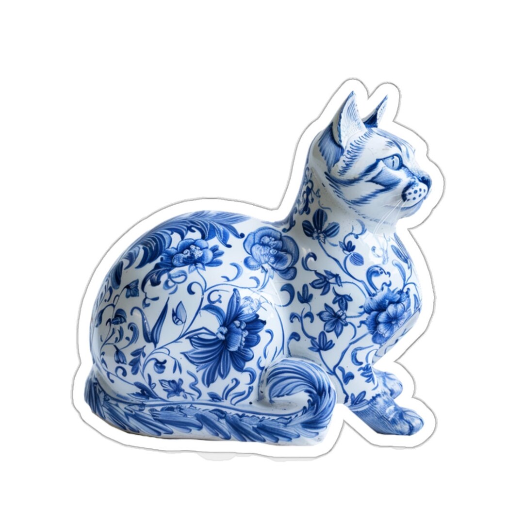 Delft Cat, Kiss-cut Stickers, Decorative Kitty, Ceramic Style, Fun ...
