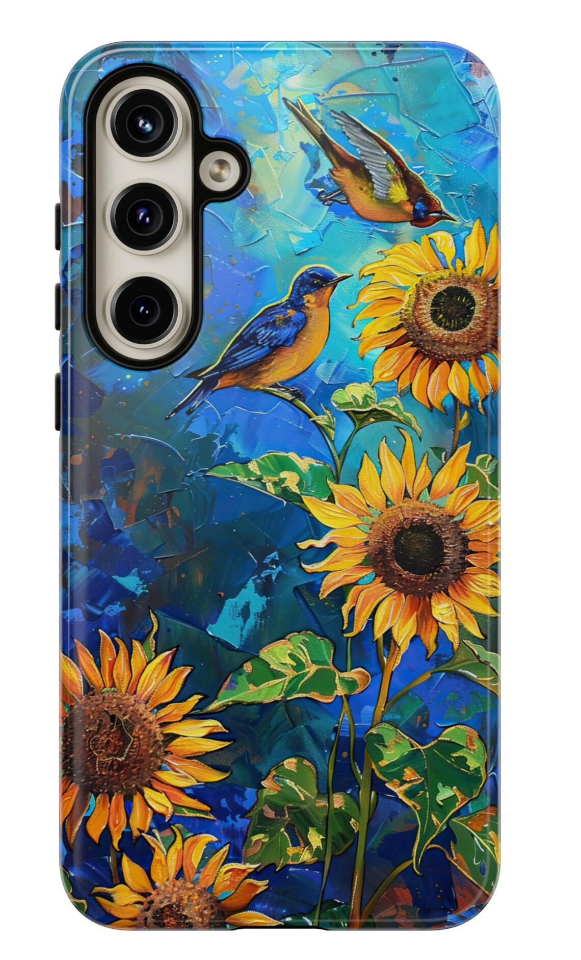 Blue Bird Day Cellphone Case, Tough Cases, Sunflower With Blue Birds ...