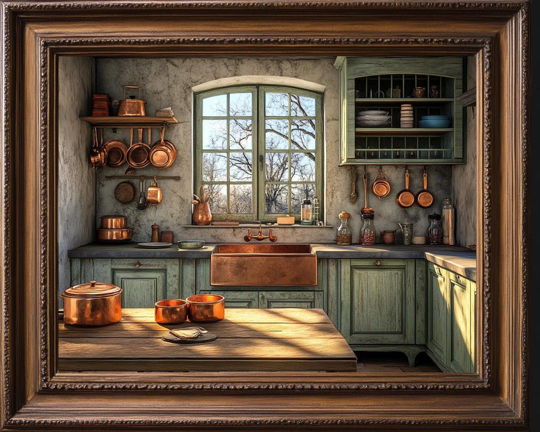Farmcore Kitchen With Copper Pots Vintage Design Digital Download ...