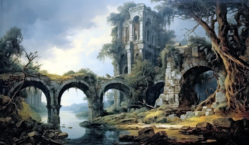 Romantic Ruins DIGITAL Landscape, Impressive, Romantic Art, Wall Art ...
