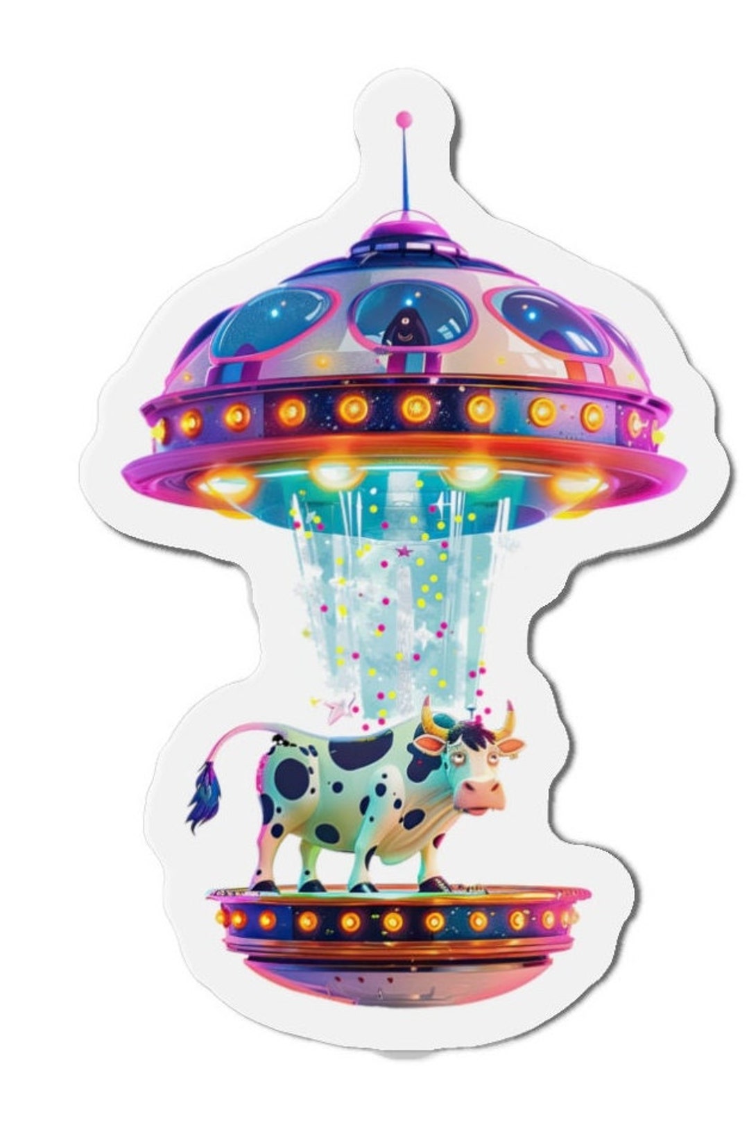 Alien Cow Abduction Magnet, Die-cut Magnets, Aliens Beaming up a Cow ...