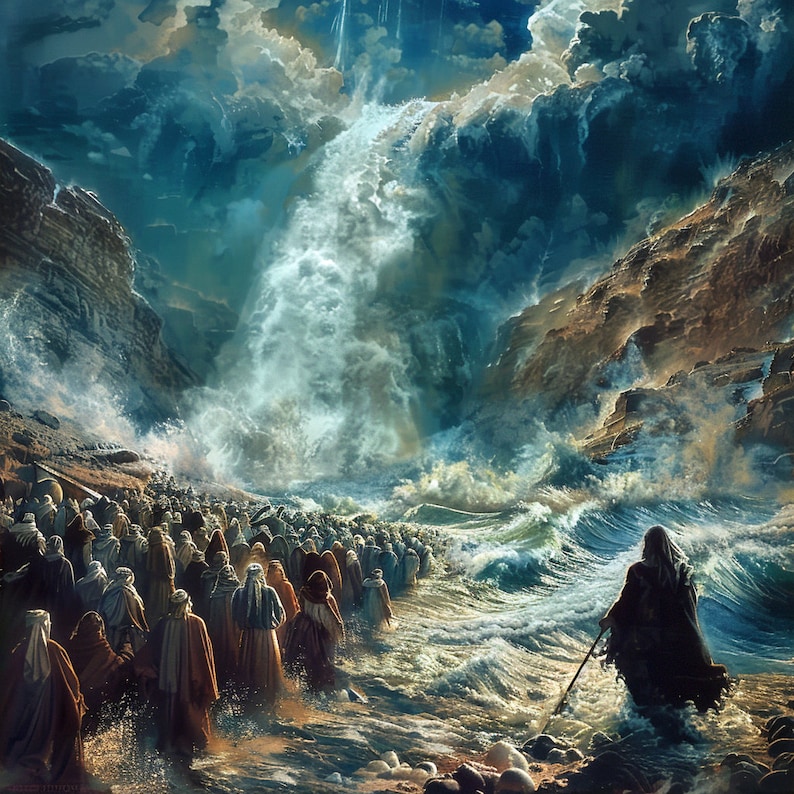 Moses Parting Waters Digital Painting: Christian Art (digital Download ...