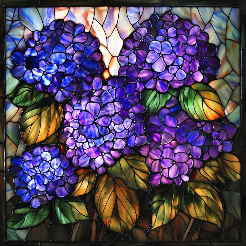 Purple Hydrangea, Digital Image, Stained Glass, Wall Art Download ...