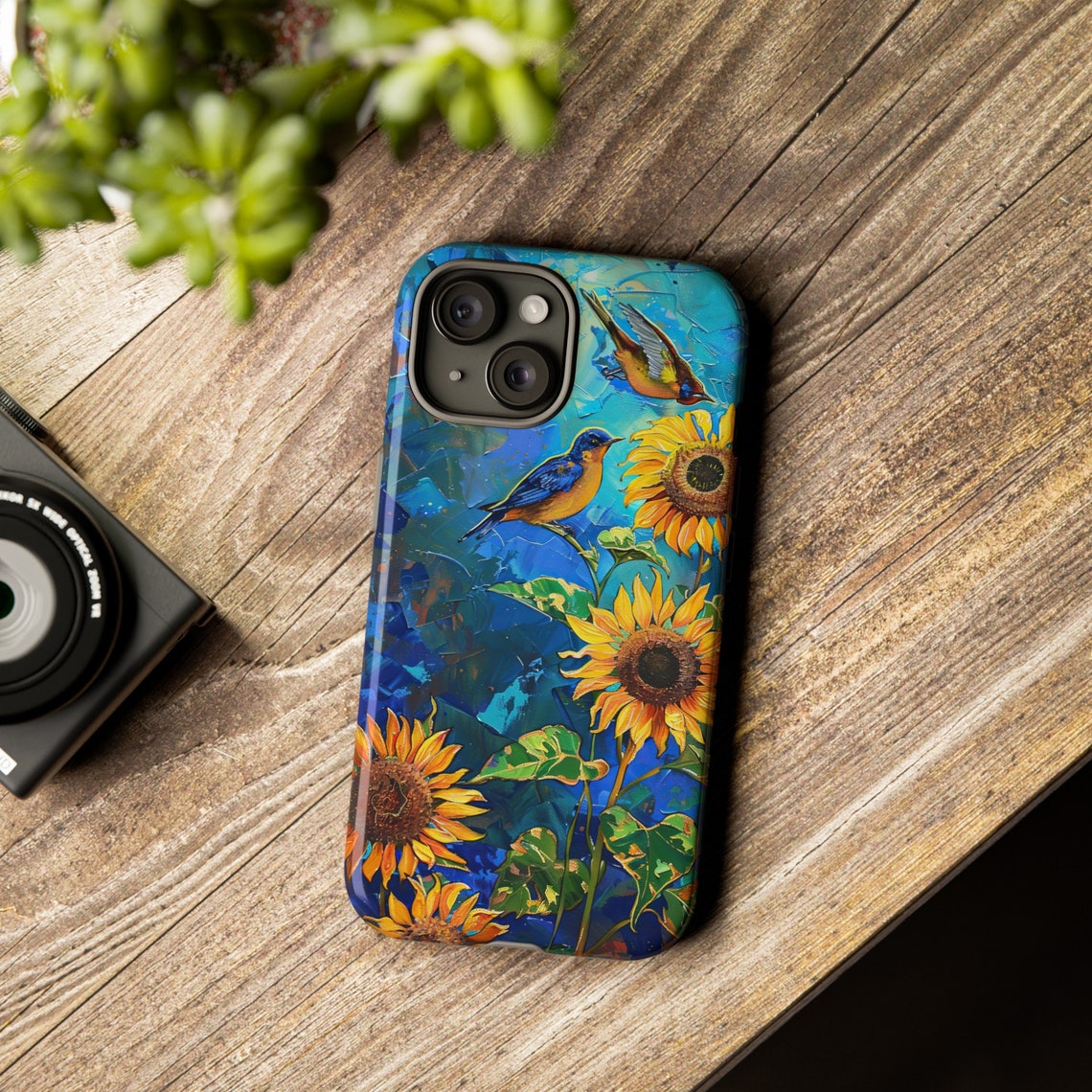 Blue Bird Day Cellphone Case, Tough Cases, Sunflower With Blue Birds ...
