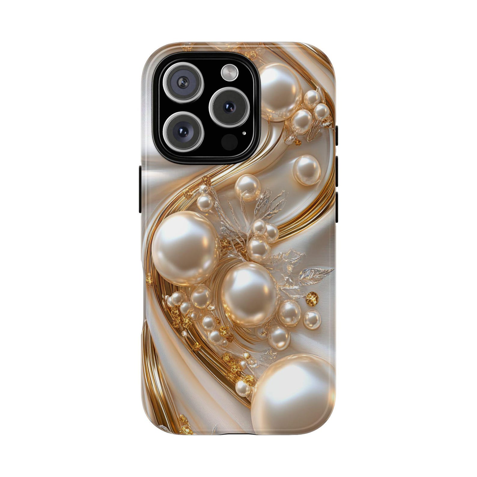 Pearl Elegance Phone Case: Faux Pearl & Gold Design, Impact Resistant ...