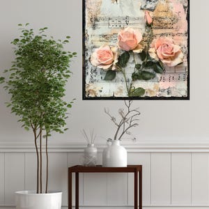 Pink Rose Collage, Digital Image, Wall Art With Floral, Statement Piece ...