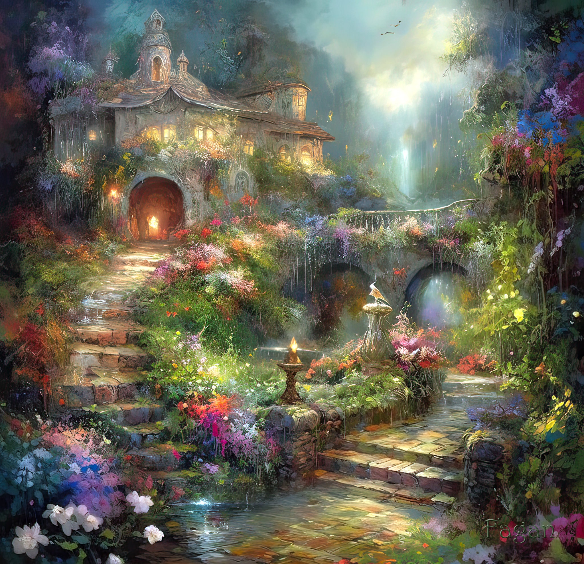 Fantasy Garden Print: Whimsical Mythical Landscape (digital Download ...