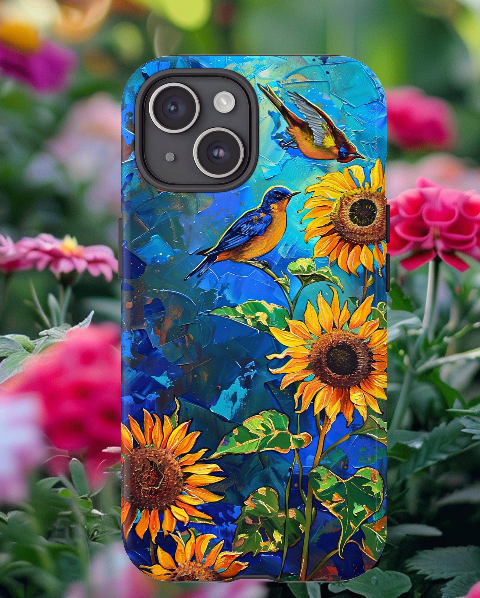 Blue Bird Day Cellphone Case, Tough Cases, Sunflower With Blue Birds ...