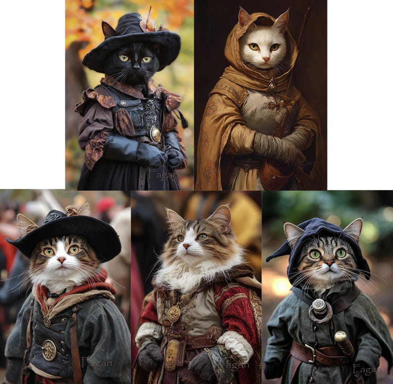 Ren Faire Medieval Cats Download Printable Images, Fancy Dress Portrait ...