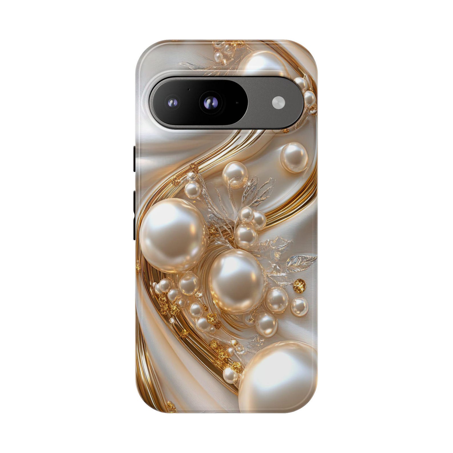 Pearl Elegance Phone Case: Faux Pearl & Gold Design, Impact Resistant ...