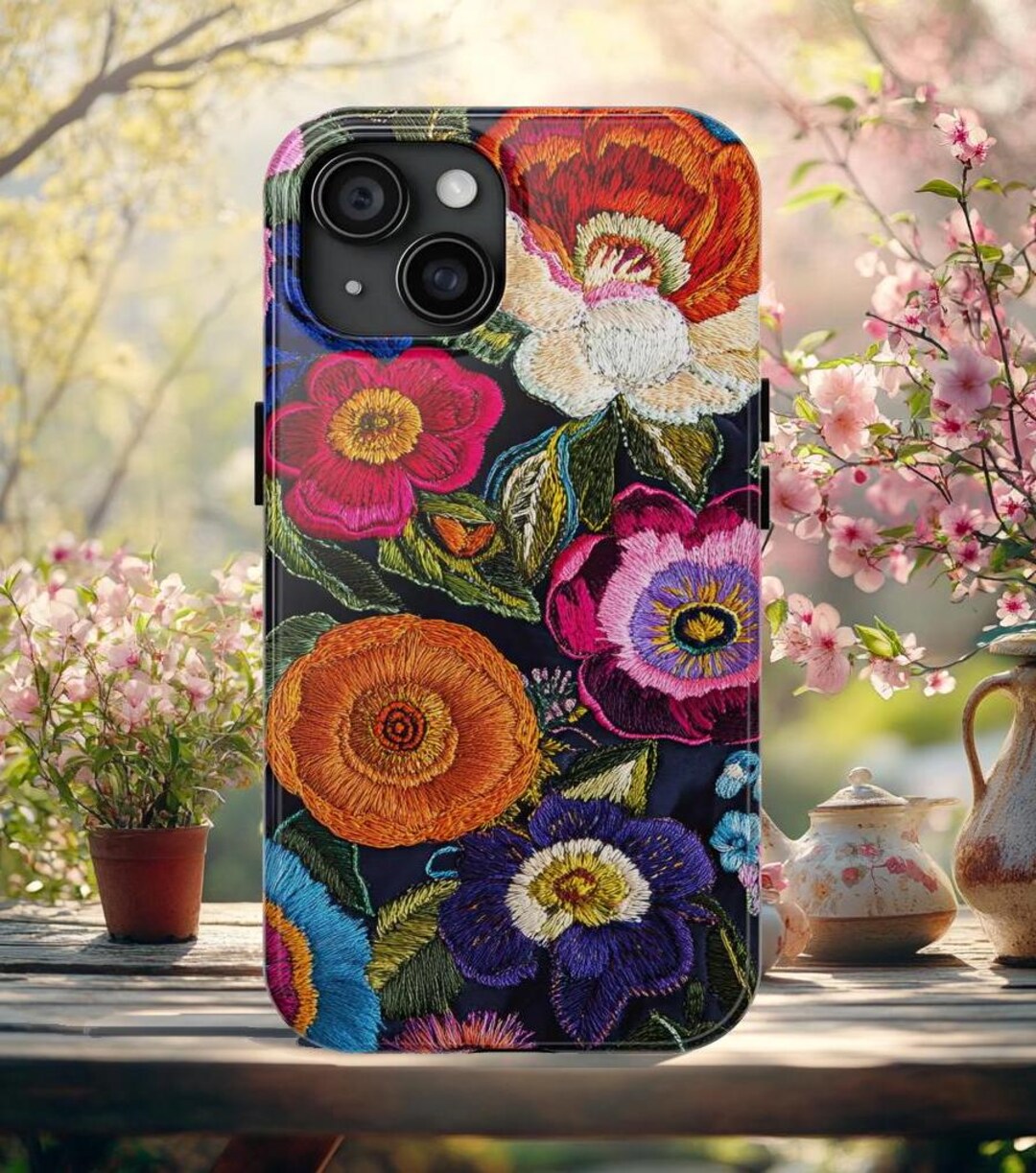 Embroidered Image Cellphone Tough Cases, Floral Cottagecore iPhone ...