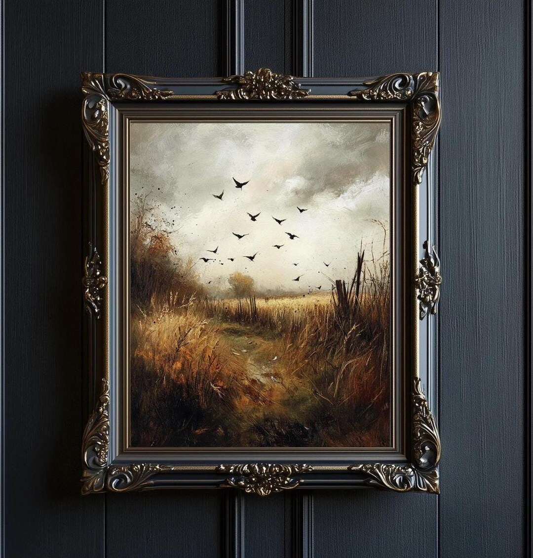 Digital Instant Download Printable Art, Fall Scene With Birds Moody Sky ...