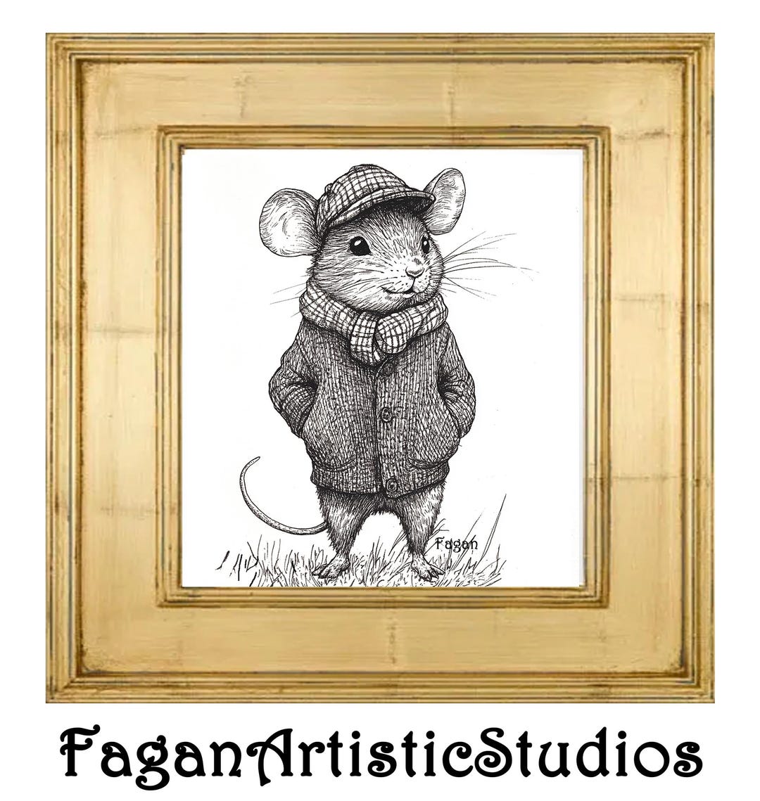 Pen and Ink Digital Drawing of Herbert Mouse, Cottagecore Design ...