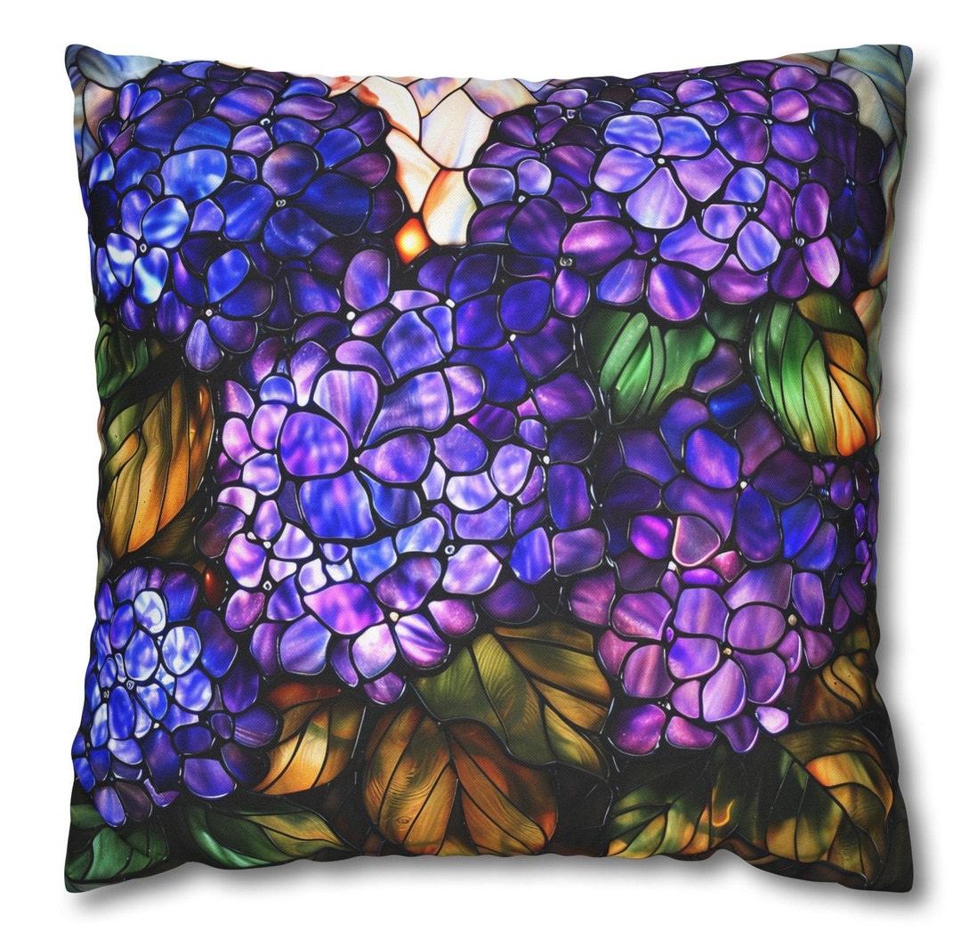Purple Hydrangea, Stained Glass, Floral Design, Spun Polyester, Square ...