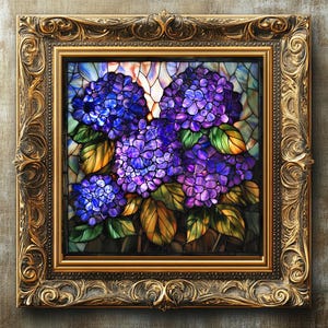 Purple Hydrangea, Digital Image, Stained Glass, Wall Art Download ...