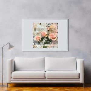 Pink Rose Collage, Digital Image, Wall Art With Floral, Statement Piece ...