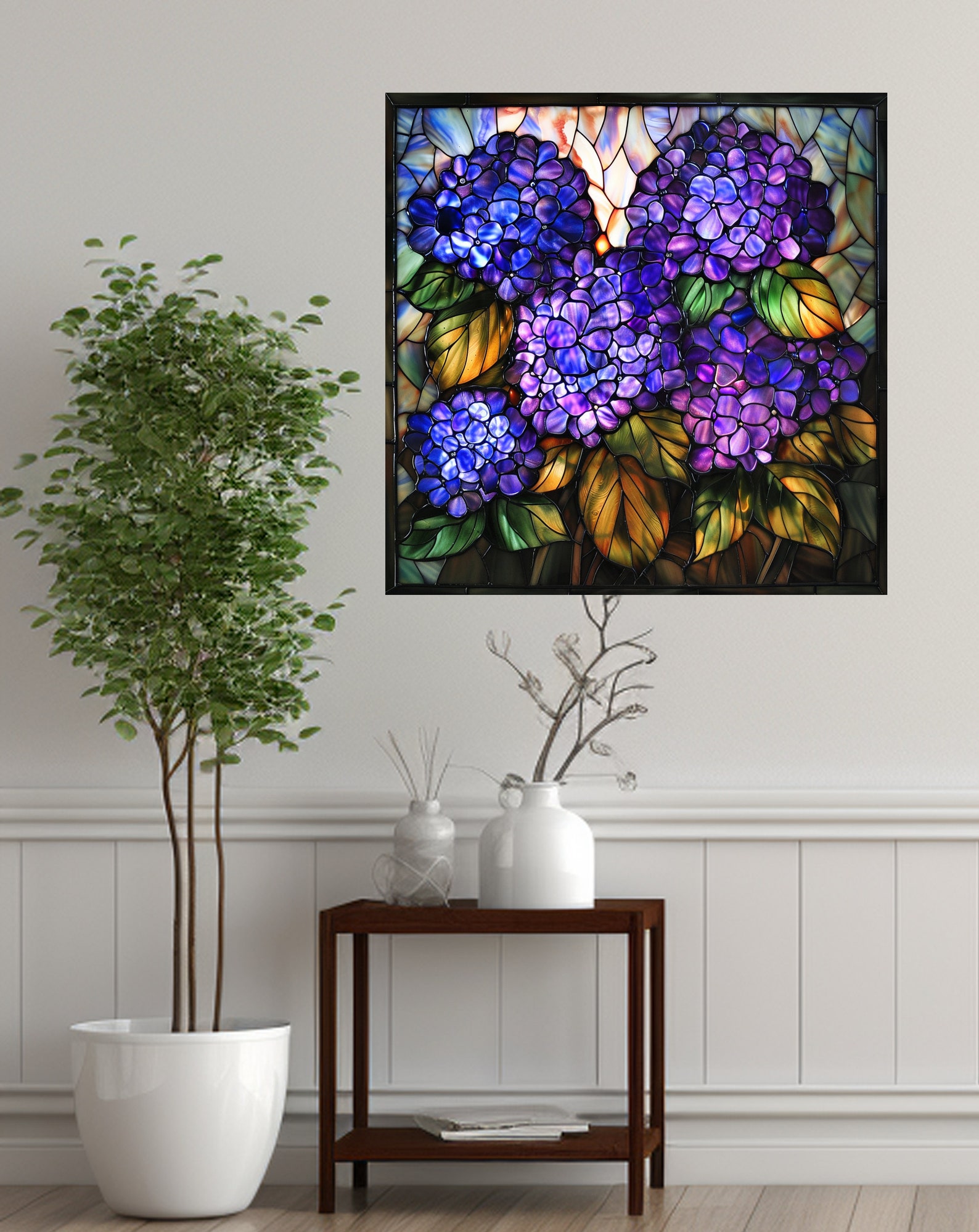 Purple Hydrangea, Digital Image, Stained Glass, Wall Art Download ...
