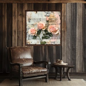 Pink Rose Collage, Digital Image, Wall Art With Floral, Statement Piece ...