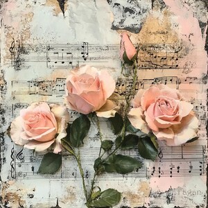 Pink Rose Collage, Digital Image, Wall Art With Floral, Statement Piece ...