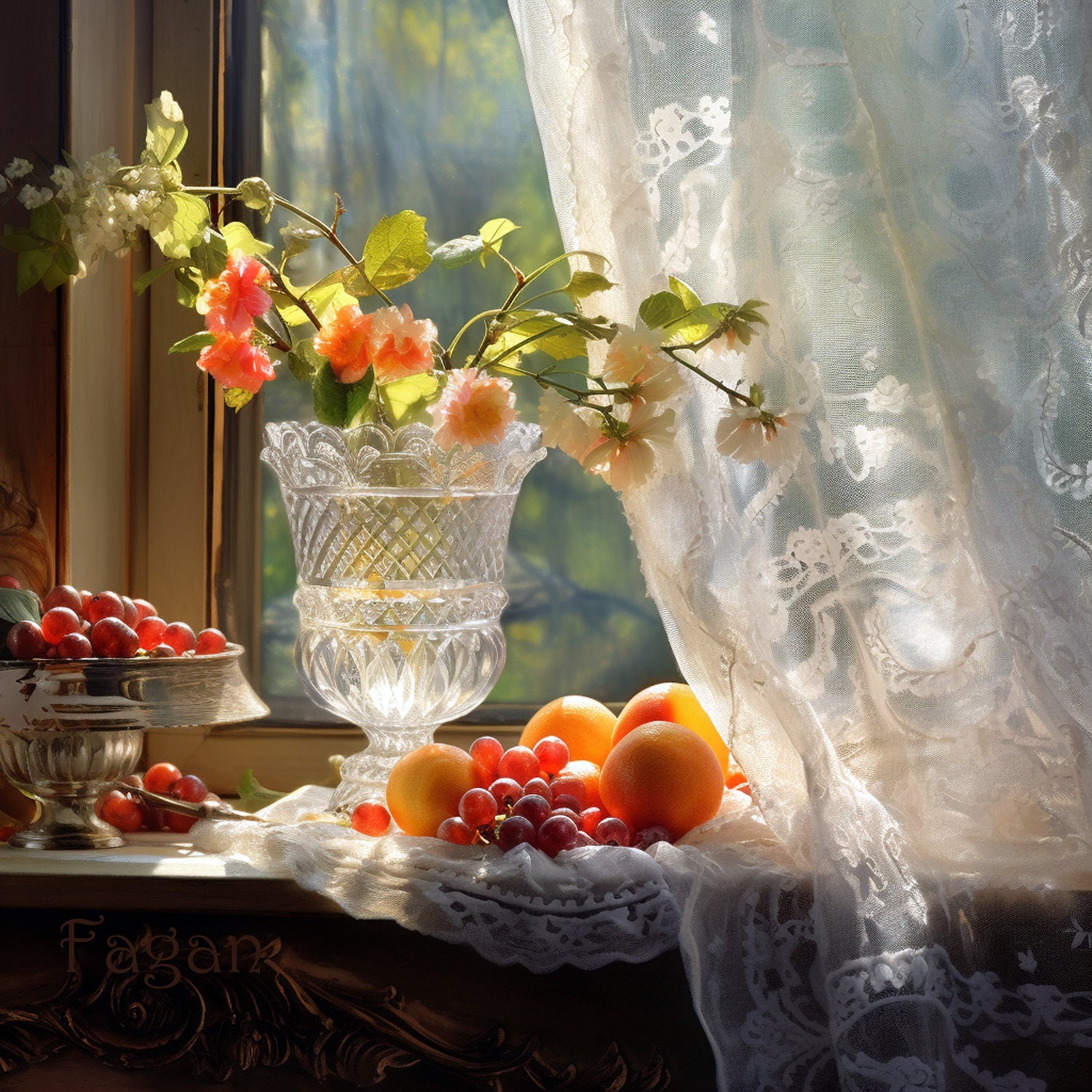 Digital Download Still Life With Crystal Vase, Window With Lace ...
