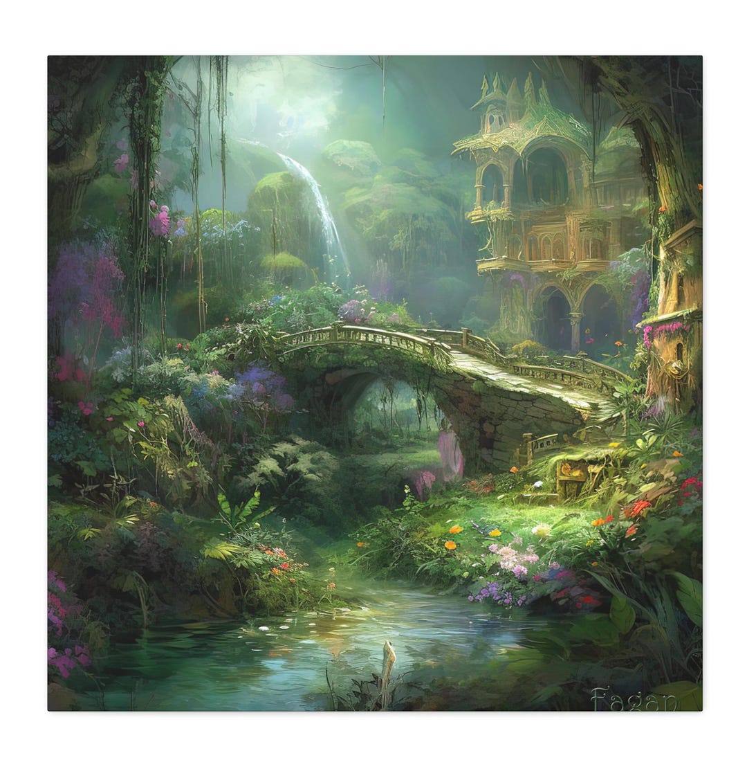 Fantasy Garden Bridge Canvas Art Print: Whimsical Home Decor - Etsy