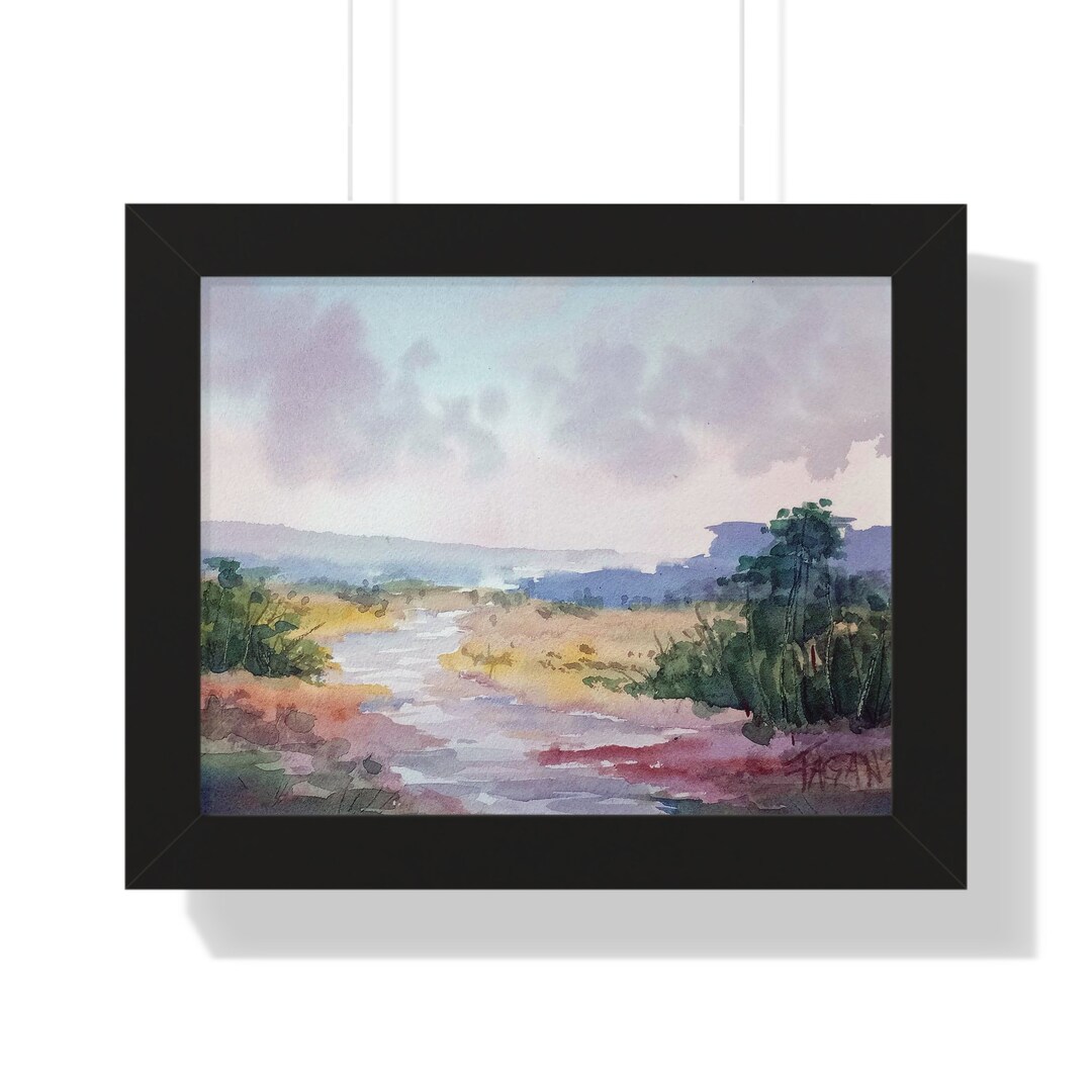 Watercolor Landscape, Framed, Horizontal Poster, Wall Art, Room Decor ...