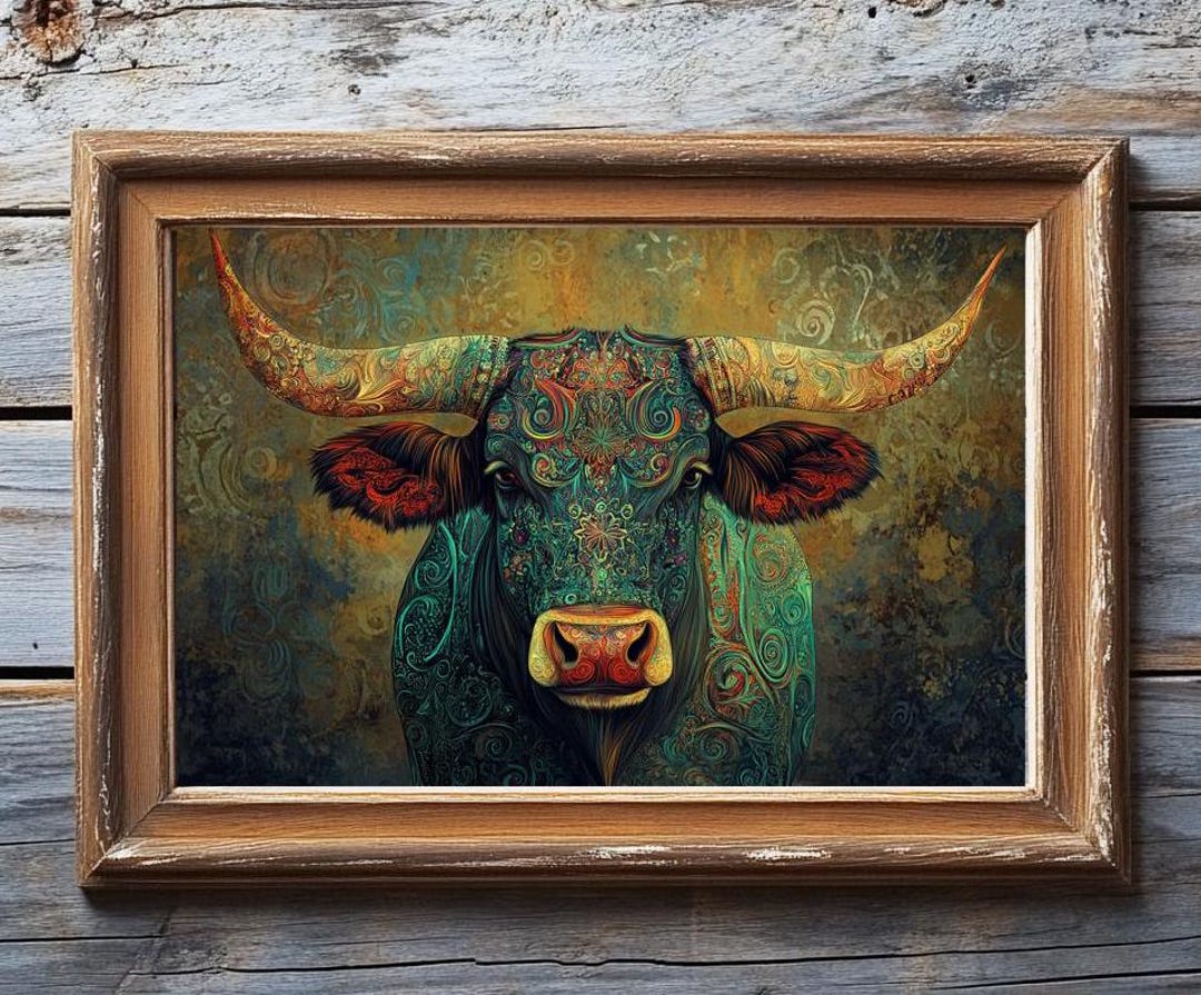 Mystical Bull Digital Wall Art Design Download Printable Cow Art Room ...