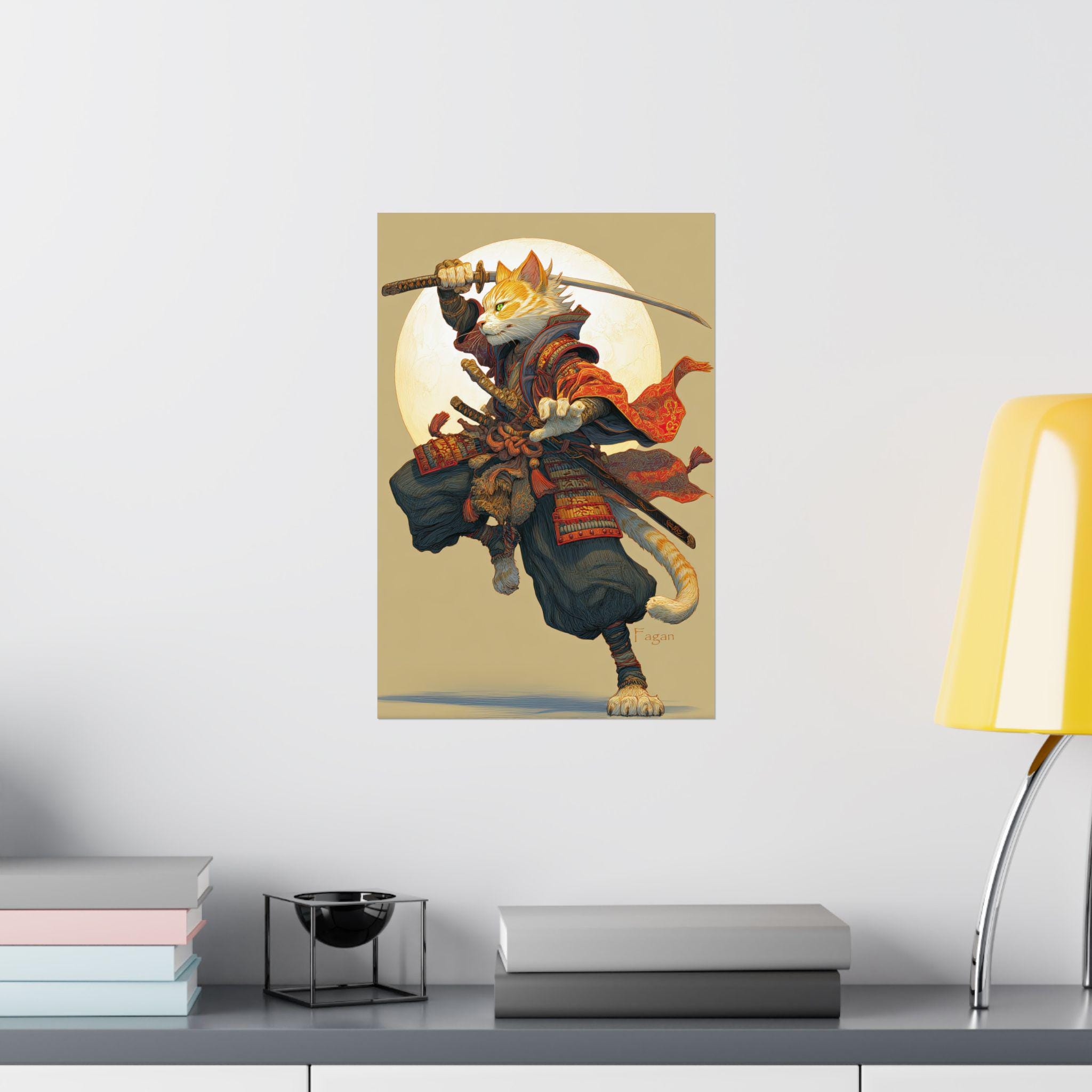 Samurai Cat Poster, Japanese Aesthetics Wall Art Print, Unique Matte ...