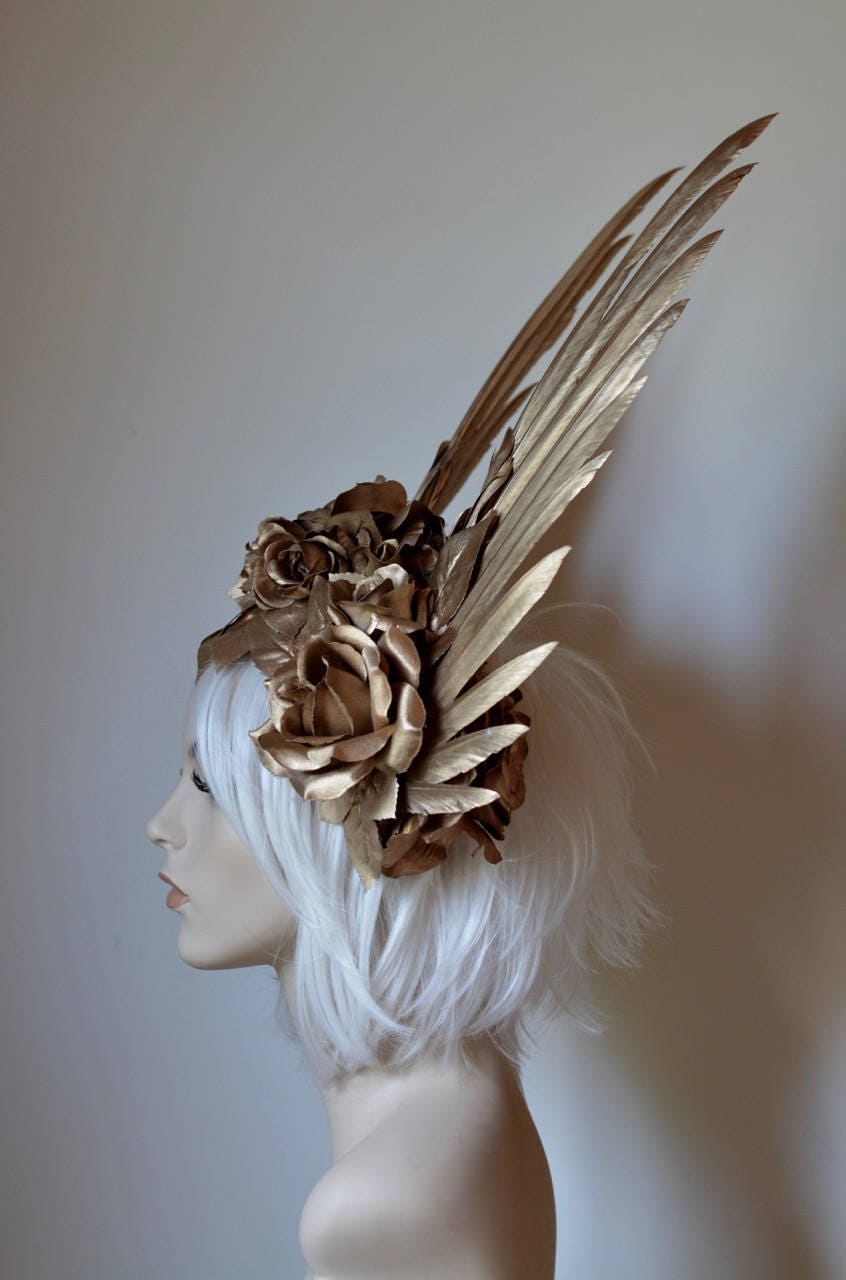 Victory Rose Headdress, Made to Order: Gold Wings Roses Goddess, Angel ...