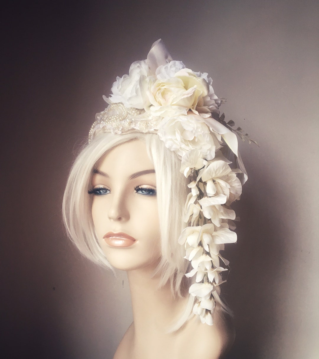 White Monstera Bride Headdress: Lace Floral Wedding Bridal Crown ...